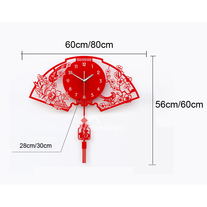 Pendulum Wall Clock Unique Decorative Red Fan Personalized Living Room