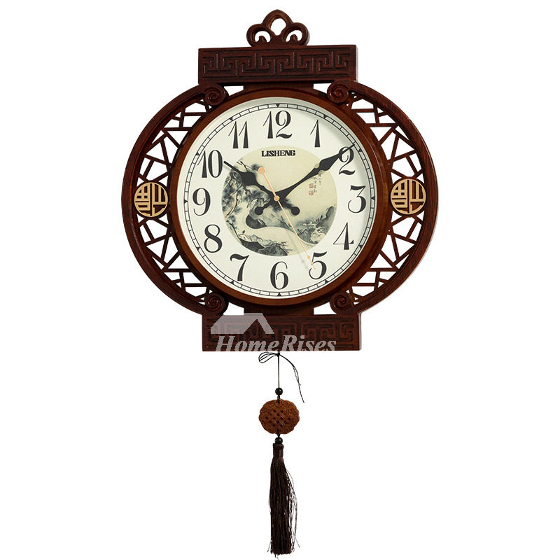 Antique Large Decorative Wall Clocks Unique Wooden Silent Living Room