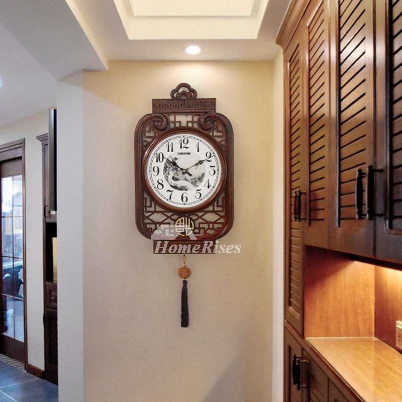 Antique Large Decorative Wall Clocks Unique Wooden Silent Living Room