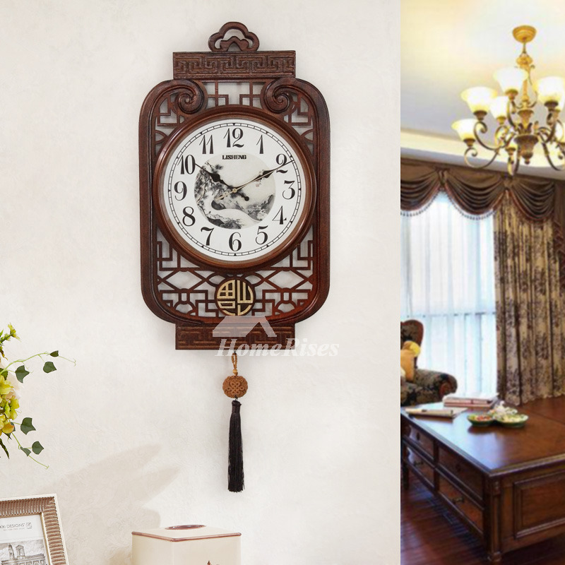 Antique Large Decorative Wall Clocks Unique Wooden Silent Living Room