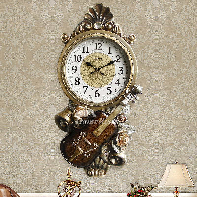 Violin Decorative Wall Clocks White/Blue/Brown Silent Living Room Country
