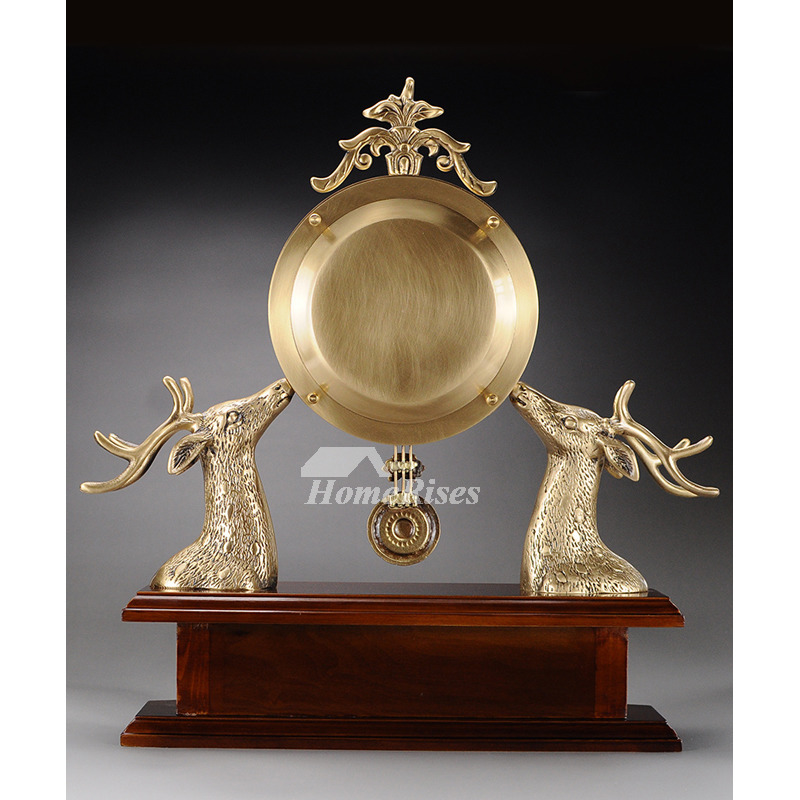 Vintage Double Deer Brass Desk Clock Retro Luxury Pendulum