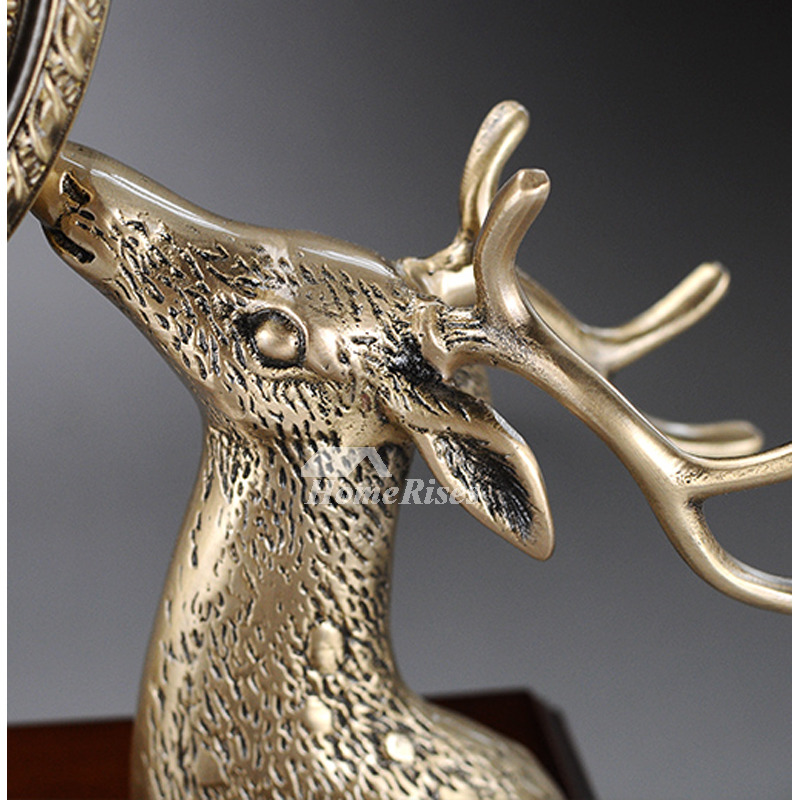Vintage Double Deer Brass Desk Clock Retro Luxury Pendulum