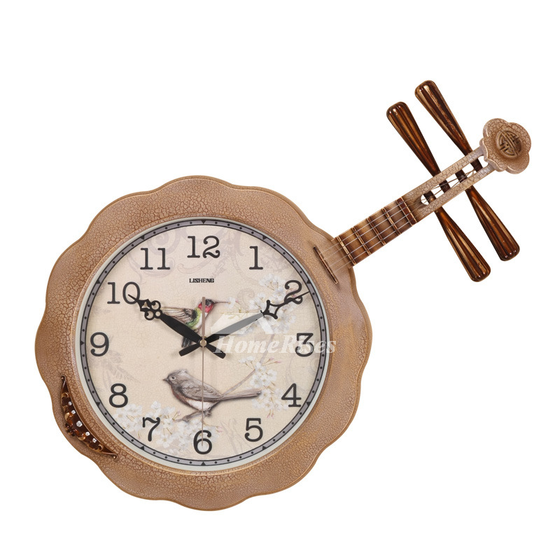 Art Wall Clock Creative Mute Chinese Style Lute Bedroom Quartz Clock