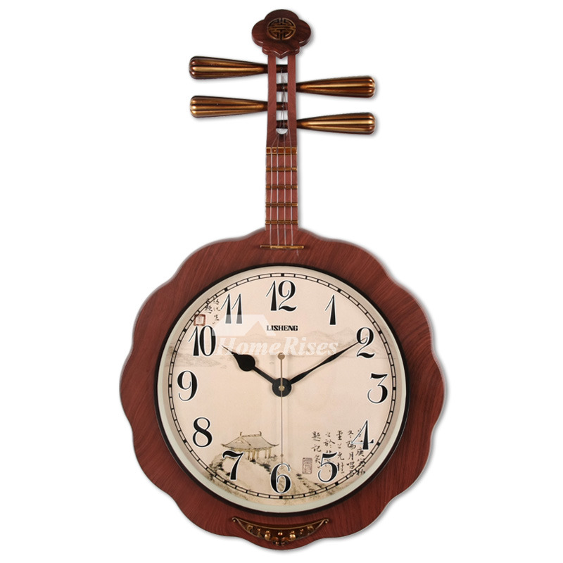 Art Wall Clock Creative Mute Chinese Style Lute Bedroom Quartz Clock