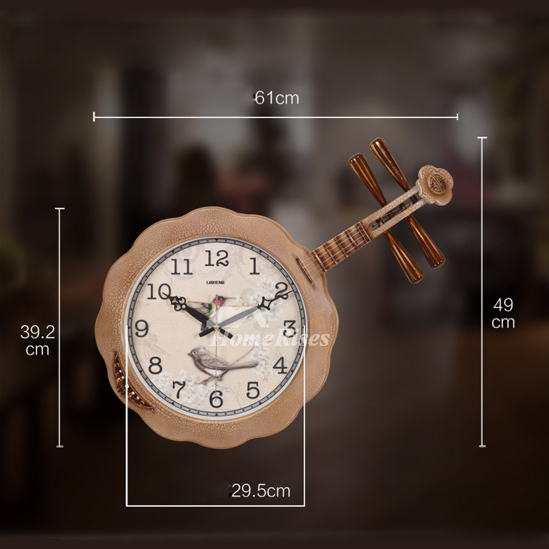 Art Wall Clock Creative Mute Chinese Style Lute Bedroom Quartz Clock