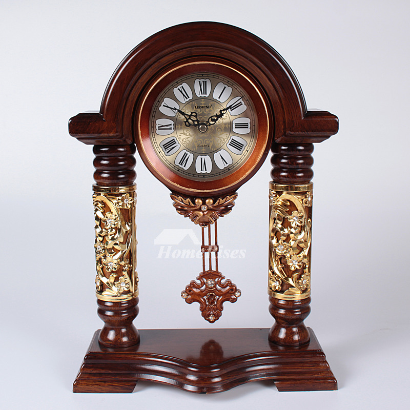 Decorative Table Clock Beautiful Wooden Carved Pendulum Desk Clock