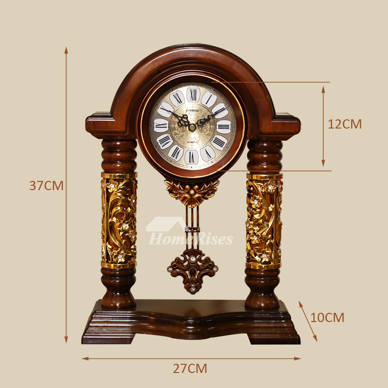 Decorative Table Clock Beautiful Wooden Carved Pendulum Desk Clock