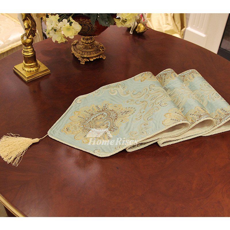Beige/ Blue/ Purple Coffee Table Runner Luxurious Chenille Jacquard
