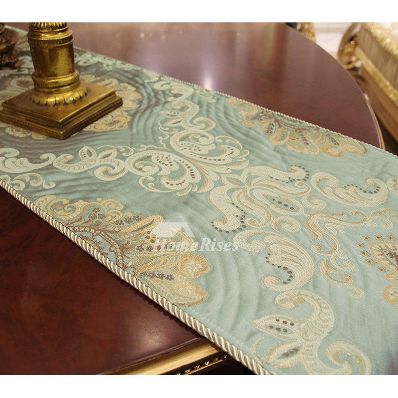 Beige/ Blue/ Purple Coffee Table Runner Luxurious Chenille Jacquard