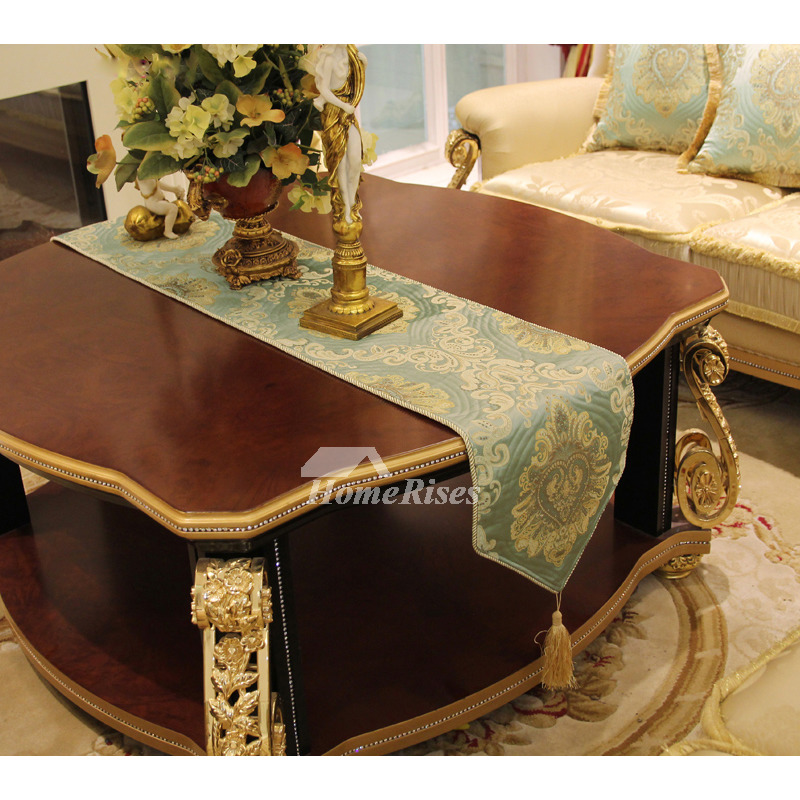 Beige/ Blue/ Purple Coffee Table Runner Luxurious Chenille Jacquard