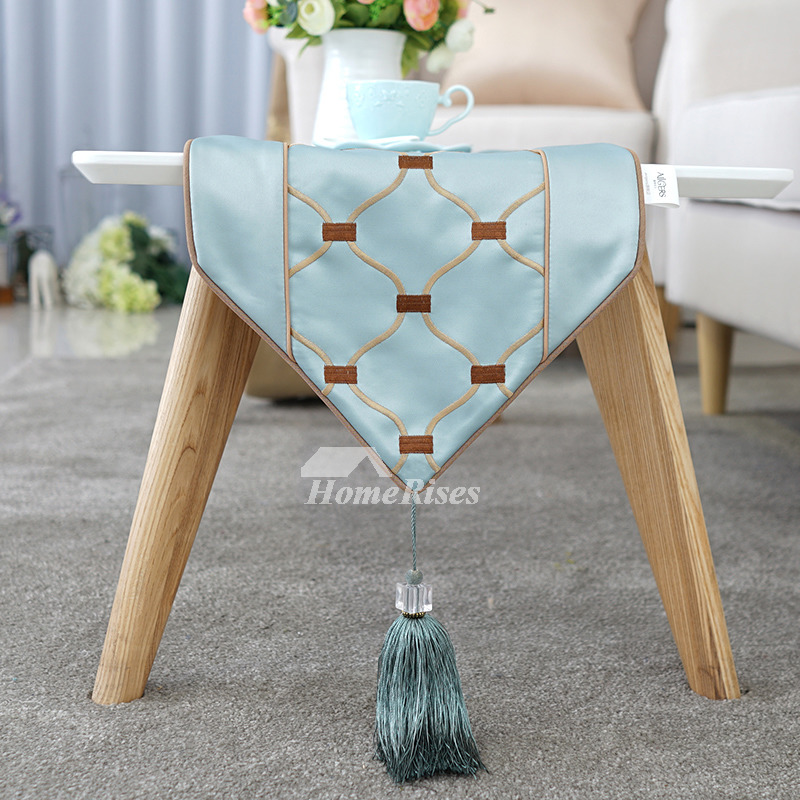 Beige/ Blue Plaid Table Runner Elegant Tablecloth Modern Rustic Coffee