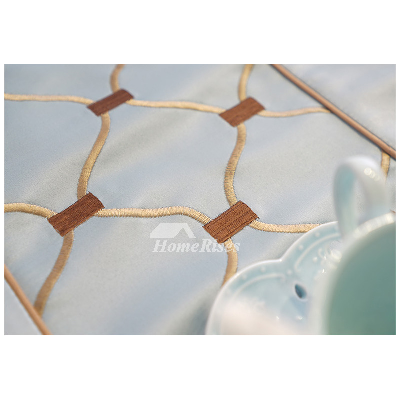 Beige/ Blue Plaid Table Runner Elegant Tablecloth Modern Rustic Coffee