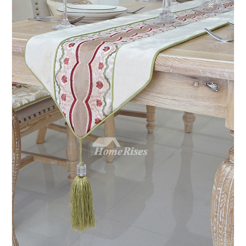 Embroider Flannel Blue Table Runner Elegant Decorative Luxury 72 Inch