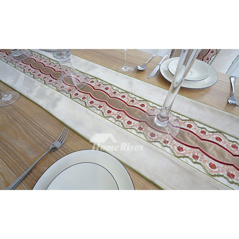 Embroider Flannel Blue Table Runner Elegant Decorative Luxury 72 Inch