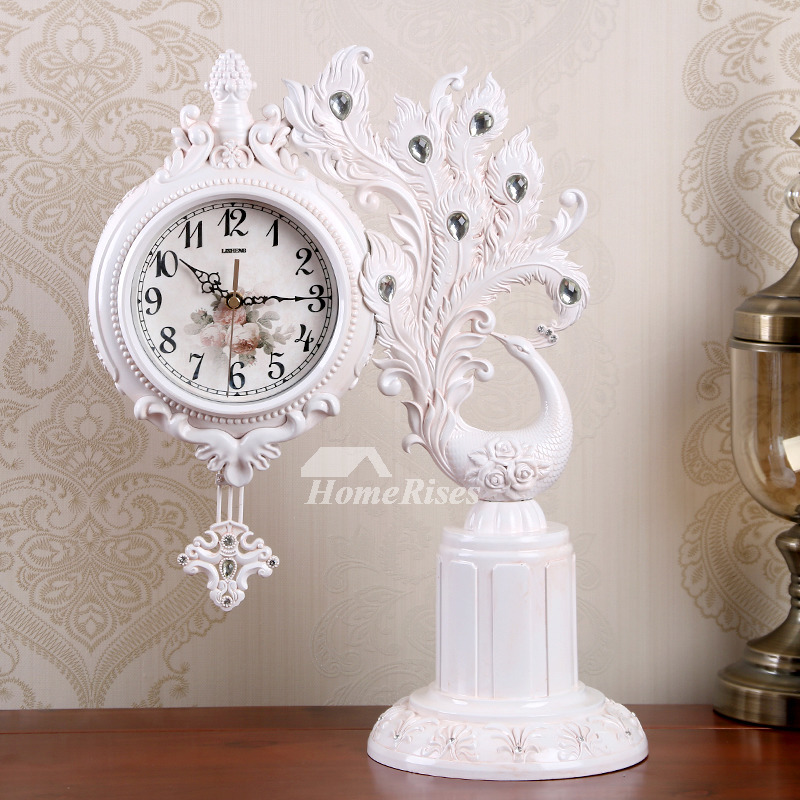 White Desk Clock Unique Best Art Deco 12 Inch Bedroom Nice Peacock