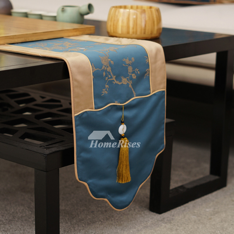 Dining Table Runner Decorative Contemporary Jacquard Navy 72 Inch