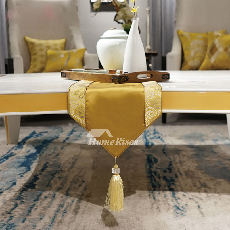 Modern Table Runner Decorative Unique Off White Yellow Plaid