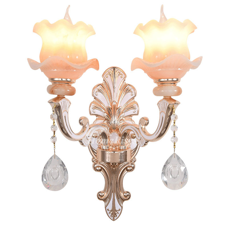 Carved Crystal Wall Sconce European Glass Lamp Shade BedroomCandle ...