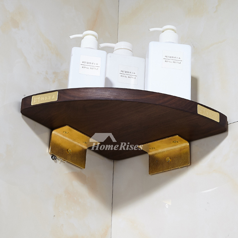 Luxury Black Walnut Wooden Shower Corner Shelf Brass Small Triangle ...