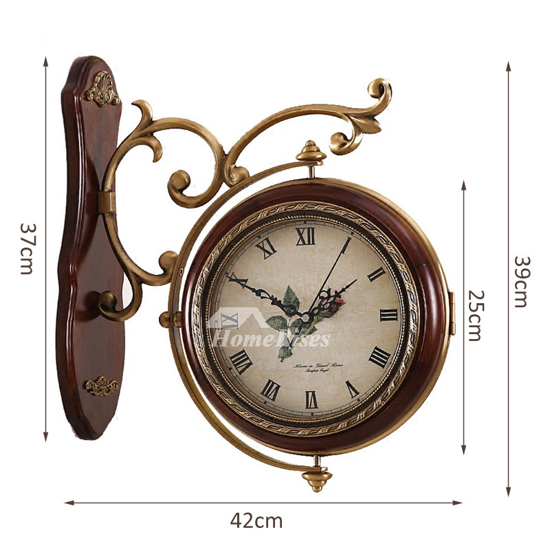 Luxury Rustic Living Room Decorative Double Sided Wall Clock Analog ...