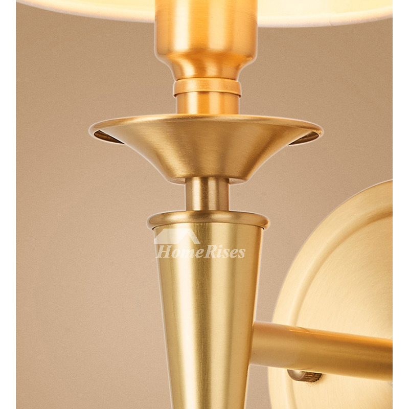 Gold Brass Bedside Wall Lamp Villa Courtyard Glass Lamp Shade Reading ...