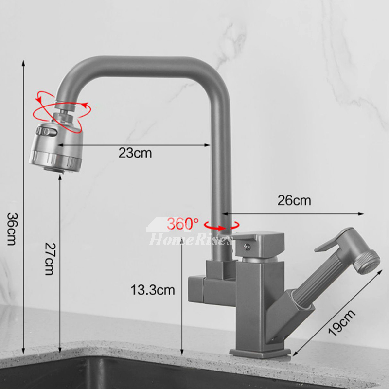 Gunmetal Grey Kitchen Faucet With Sprayer Pull Out Rotatable Brass ...