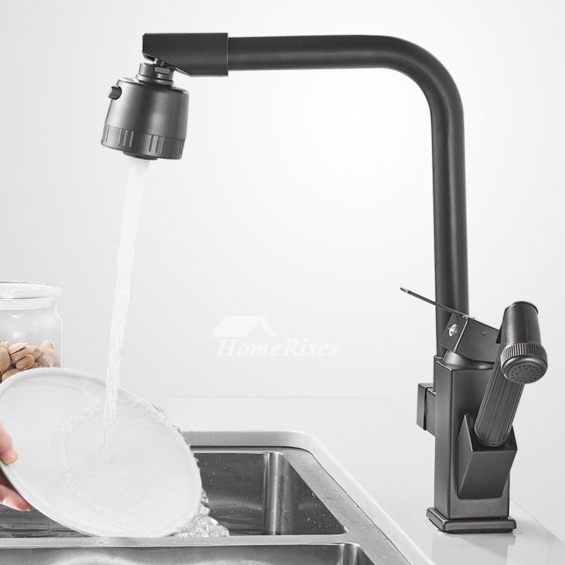 Gunmetal Grey Kitchen Faucet With Sprayer Pull Out Rotatable Brass ...