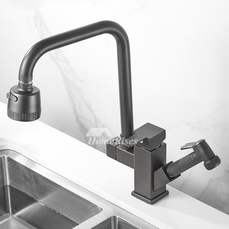 Gunmetal Grey Kitchen Faucet With Sprayer Pull Out Rotatable Brass ...