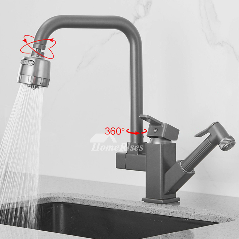 Gunmetal Grey Kitchen Faucet With Sprayer Pull Out Rotatable Brass ...