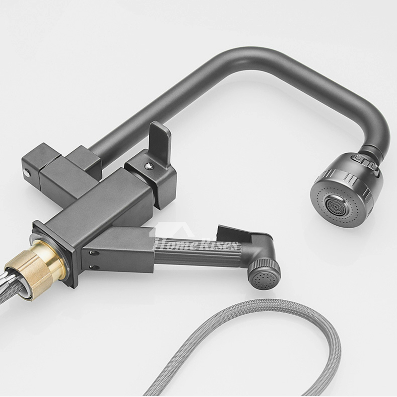 Gunmetal Grey Kitchen Faucet With Sprayer Pull Out Rotatable Brass ...