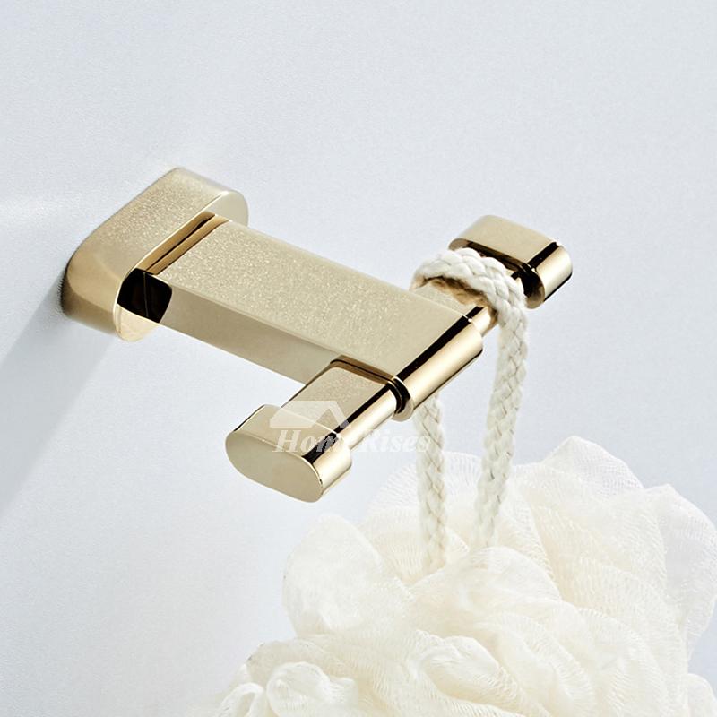 Polished Brass Double Robe Hook Gold Luxury Design Bathroom Vintage ...