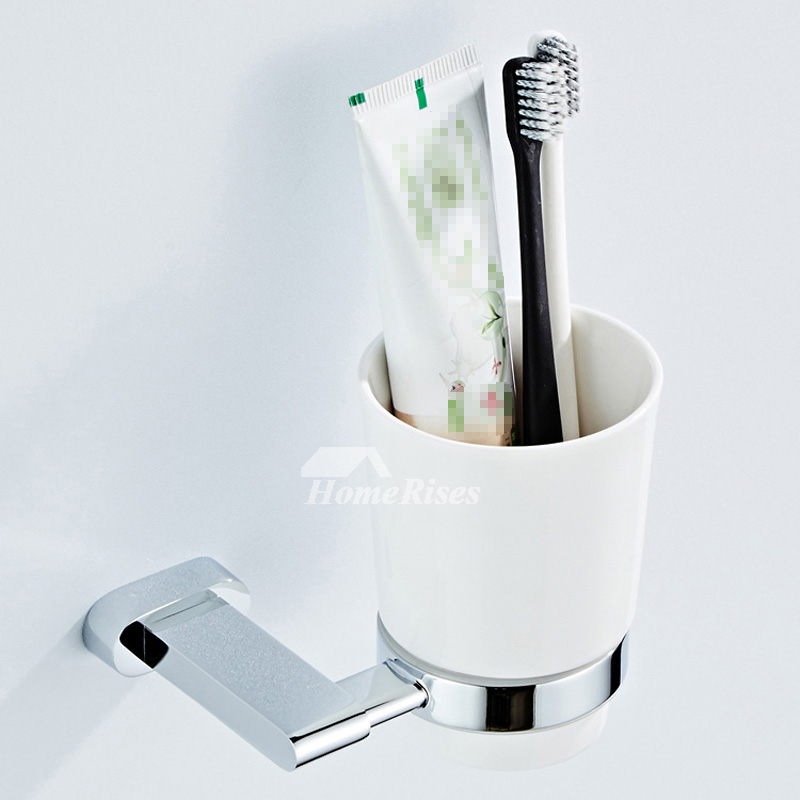 Brass Toothbrush Holder Chrome Single Ceramic Cup Bathroom Wall Mount ...