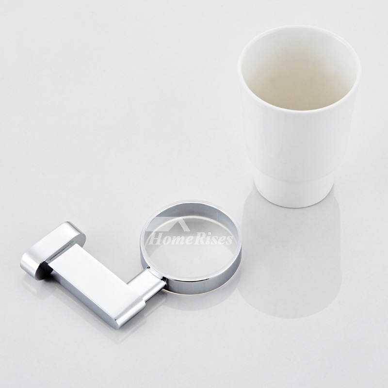 Brass Toothbrush Holder Chrome Single Ceramic Cup Bathroom Wall Mount ...