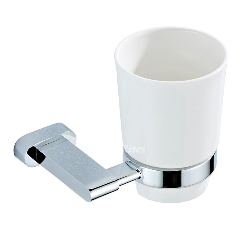 Brass Toothbrush Holder Chrome Single Ceramic Cup Bathroom Wall Mount ...