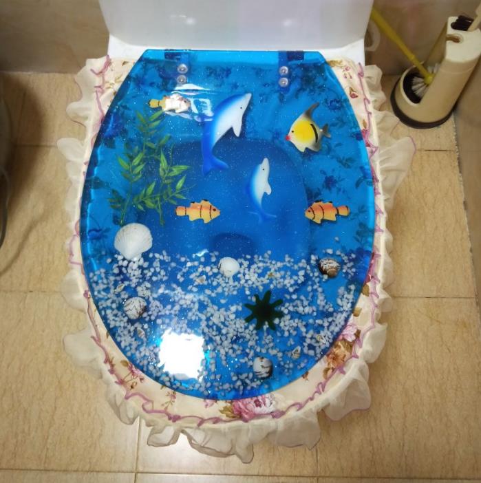 Seashell Toilet Seat Resin O Type Bathroom Blue